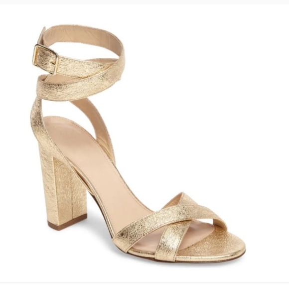 J. Crew | Shoes | J Crew Gold Metallic Block Heel Sandal With Ankle ...
